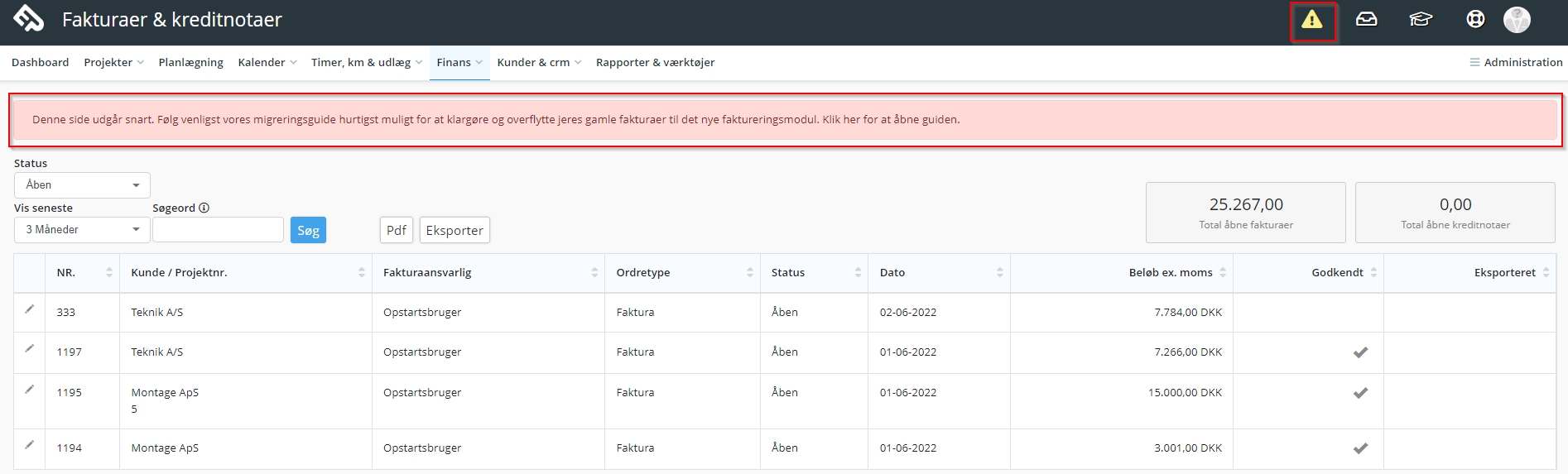 Guide til migrering af data til nyt faktureringsmodul - EazyProject